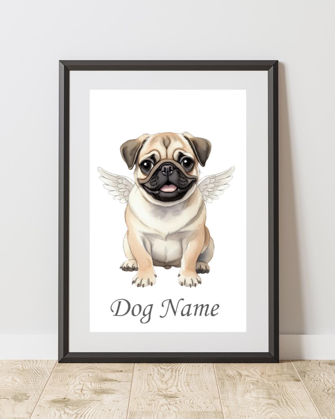 Personalized Pug Memorial Print, Custom Watercolor Angel Dog Portrait ...