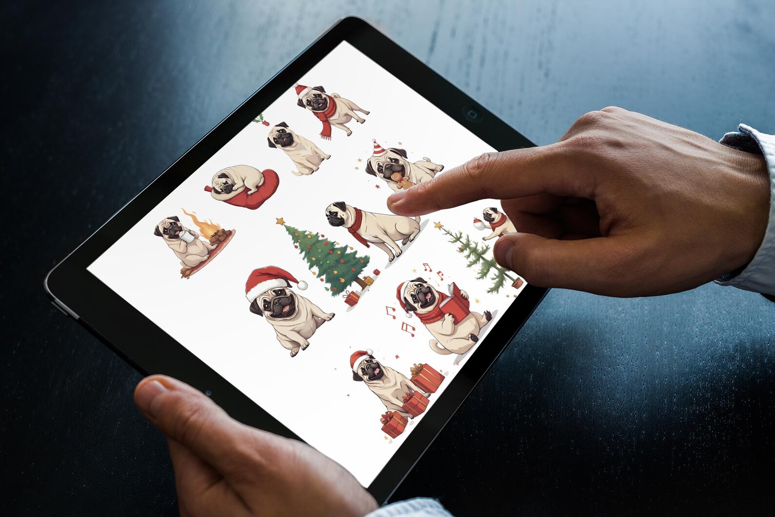 10 Cute Pug Christmas Digital Stickers Set - Festive Holiday Planner ...