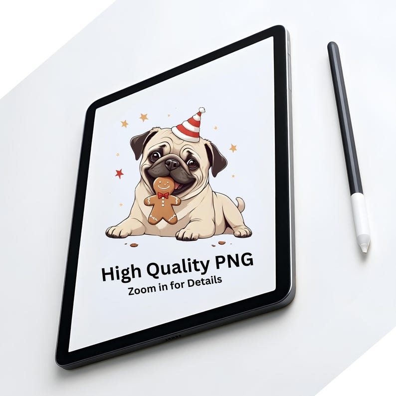 10 Cute Pug Christmas Digital Stickers Set - Festive Holiday Planner ...
