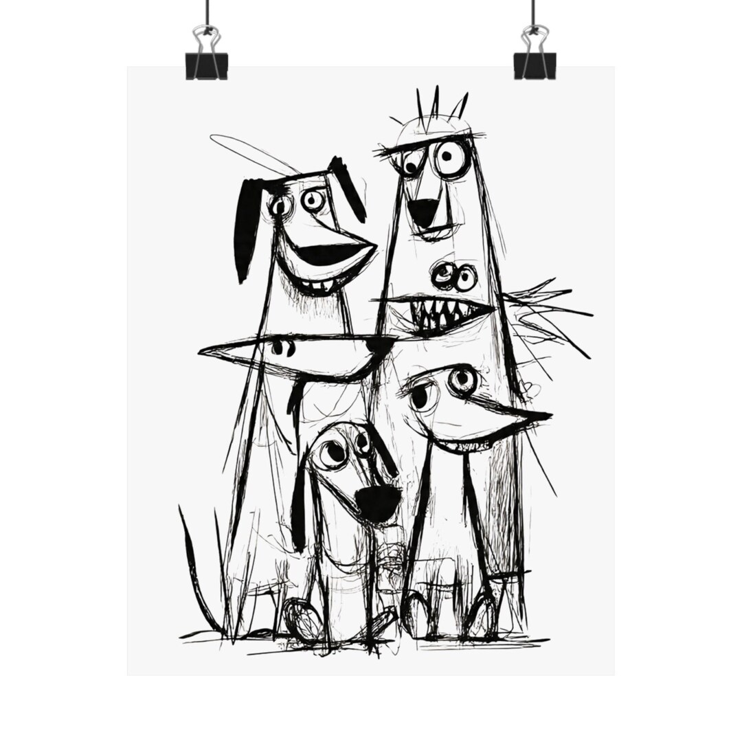 Funny Dog Sketch Art Print, Quirky Line Drawing - Etsy