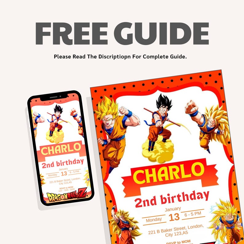 Editable Dragon Ball Z Goku Birthday Invitation, Anime Party Template ...