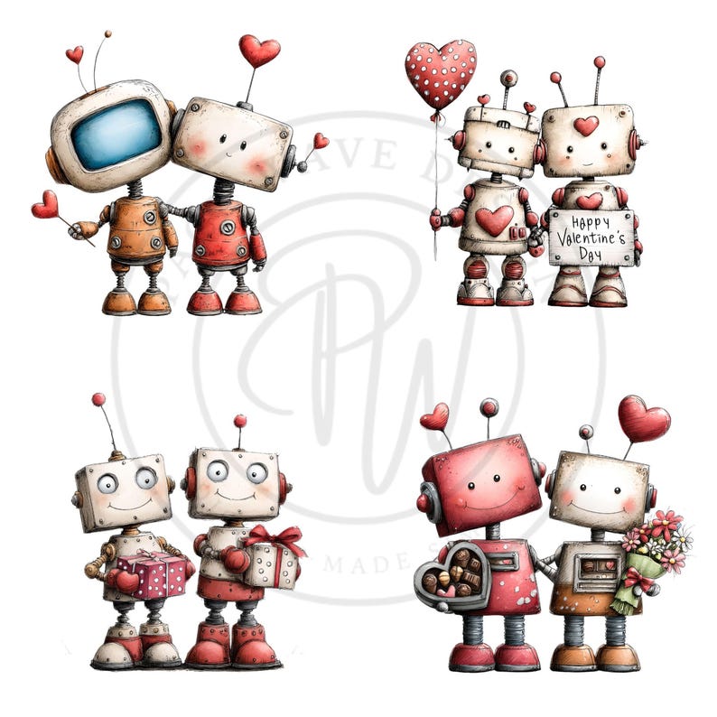 Valentine Robot Clipart Bundle, Romantic Robot Characters (27 PNG) - Etsy