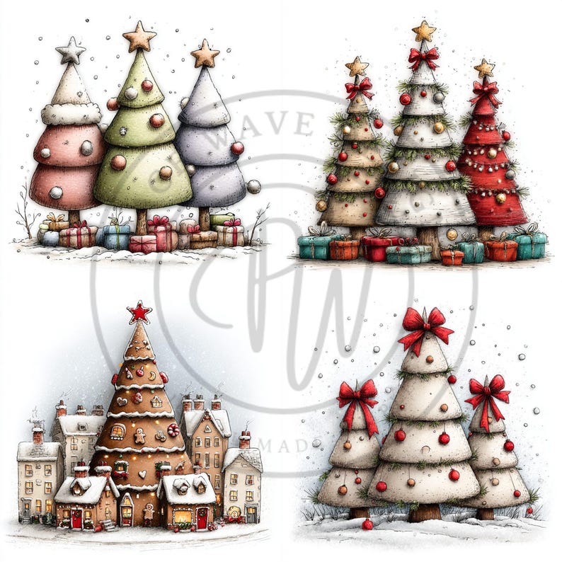 Whimsical Christmas Tree Clipart - Cozy Festive Illustration (digital ...
