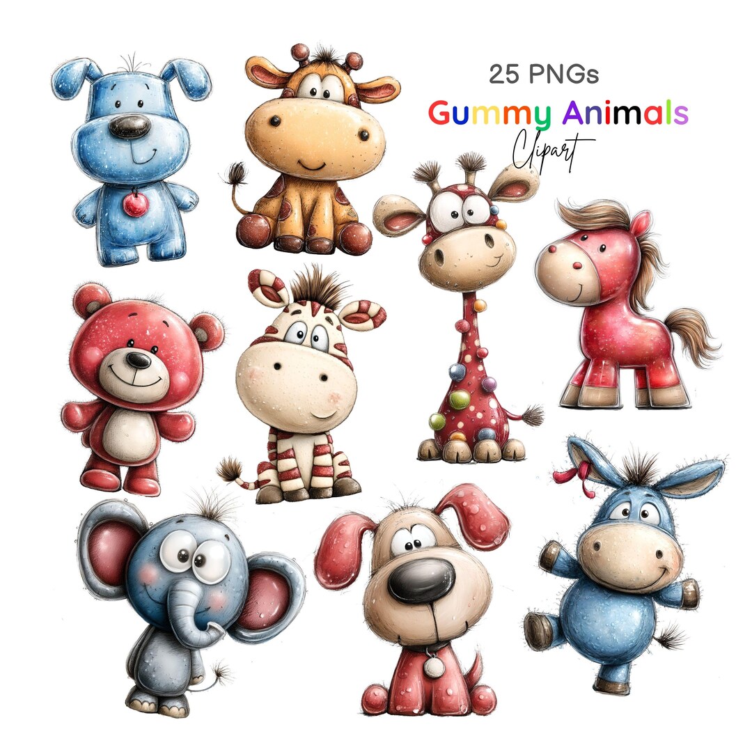 Gummy Animals Clipart, Whimsical Candy Style Nursery Illustrations (25 ...