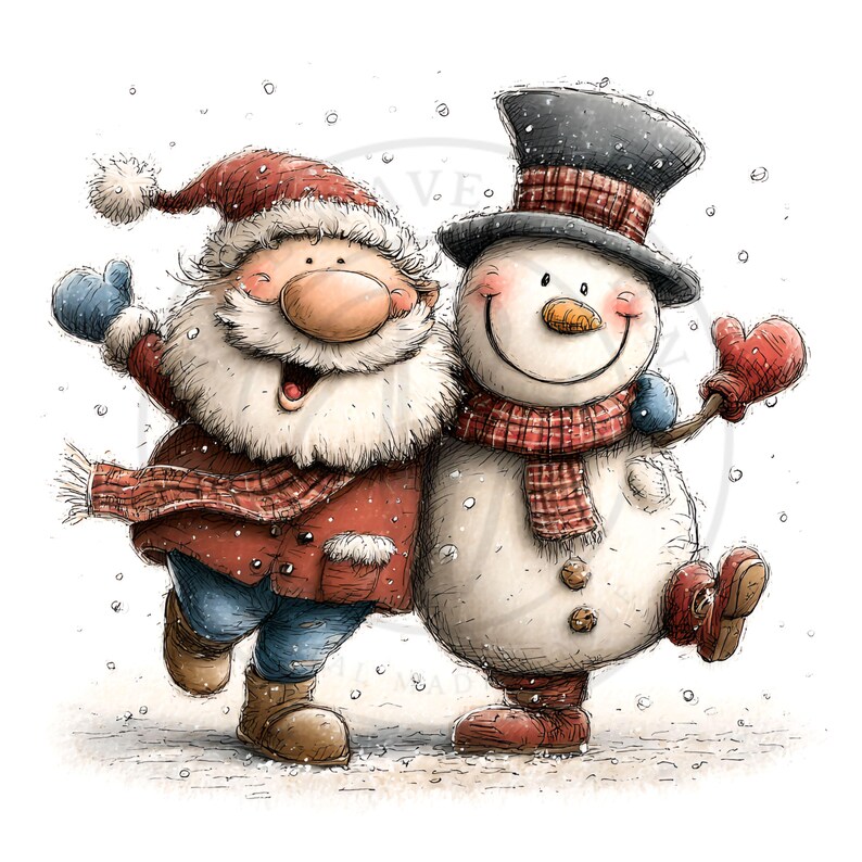 Whimsical Santa and Friends Clipart: Teddy Bear, Reindeer & Snowman ...