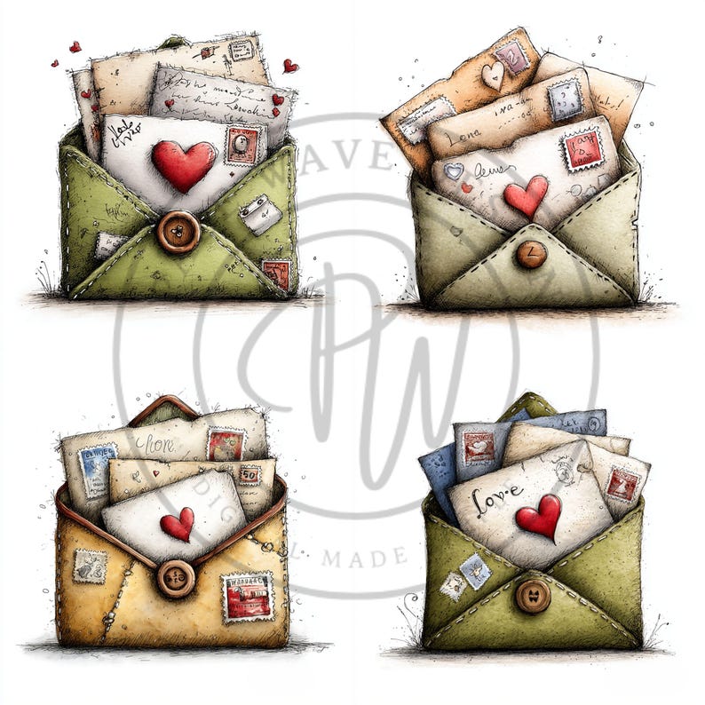 Whimsical Valentines Letters Clipart - Love, Be Mine, Happy Valentines ...