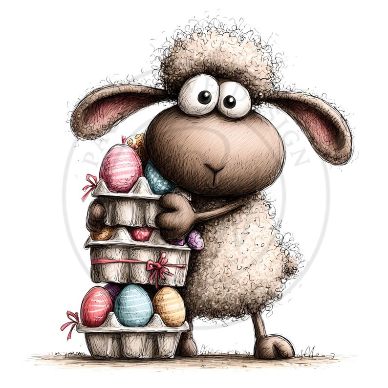 Whimsical Easter Sheep Clipart – Lamb & Eggs PNG Bundle (digital ...