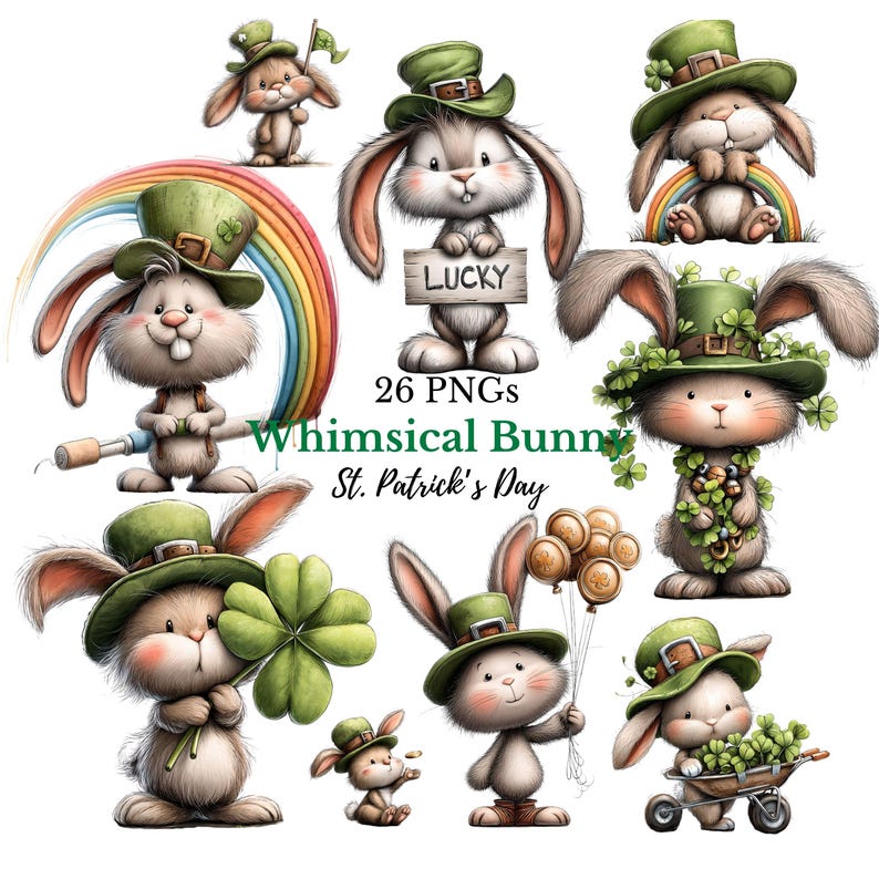 St. Patrick's Day Bunny Clipart – Lucky Irish Graphics (digital ...
