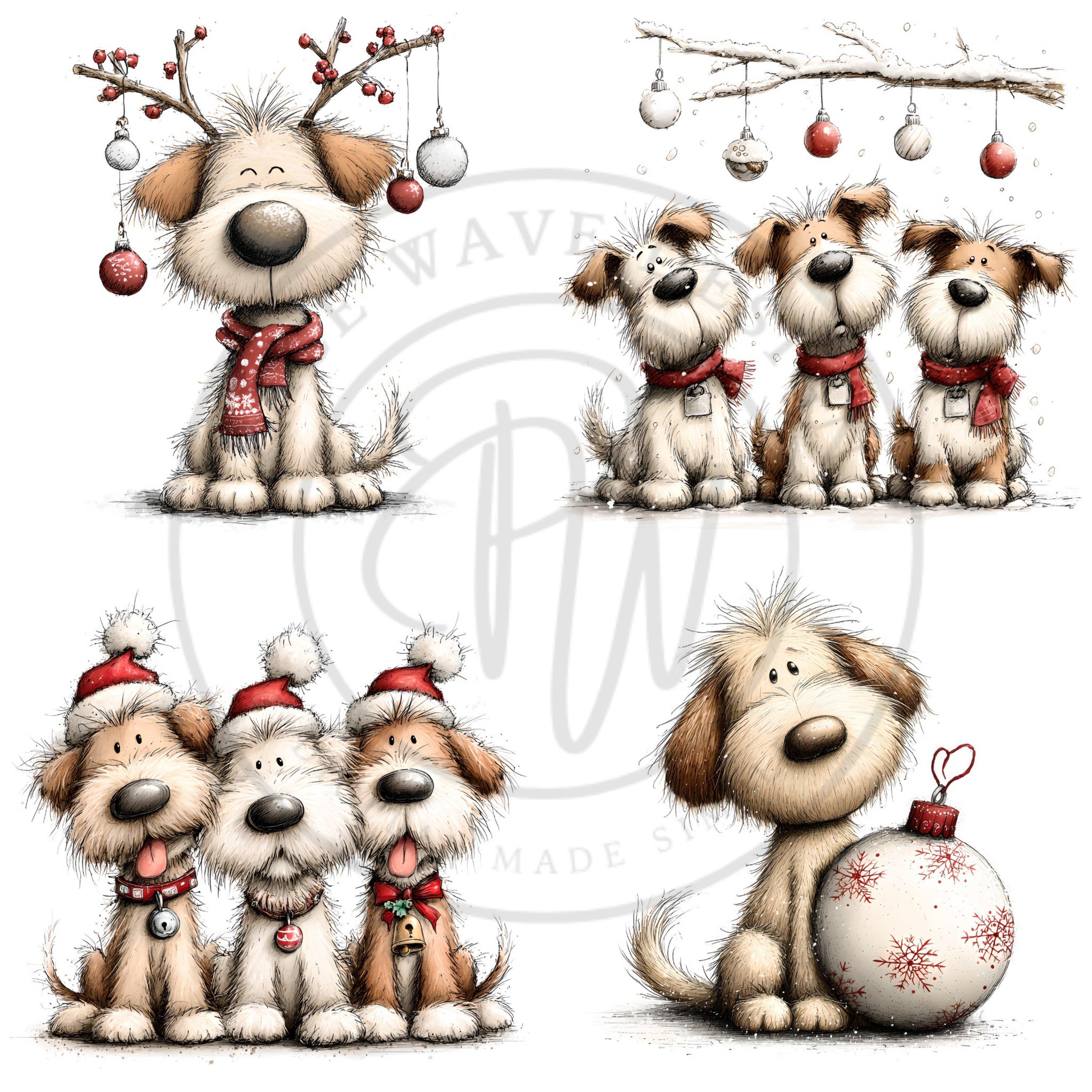 Whimsical Christmas Dogs Clipart - Holiday Puppies in Santa Hats, Gifts ...