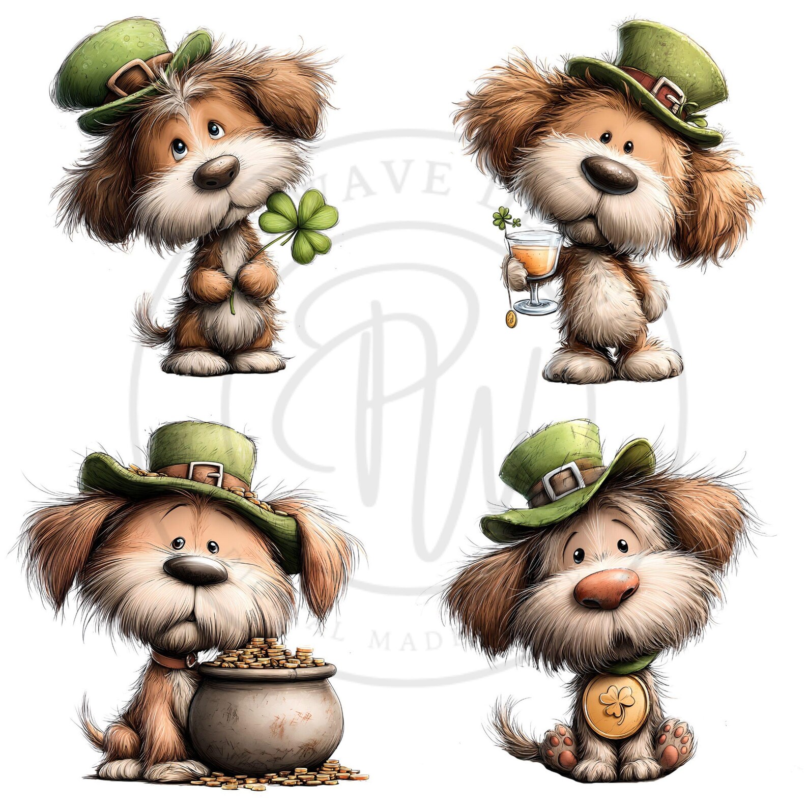 St. Patrick's Day Puppy Clipart – Irish Dog PNG Graphics (digital ...