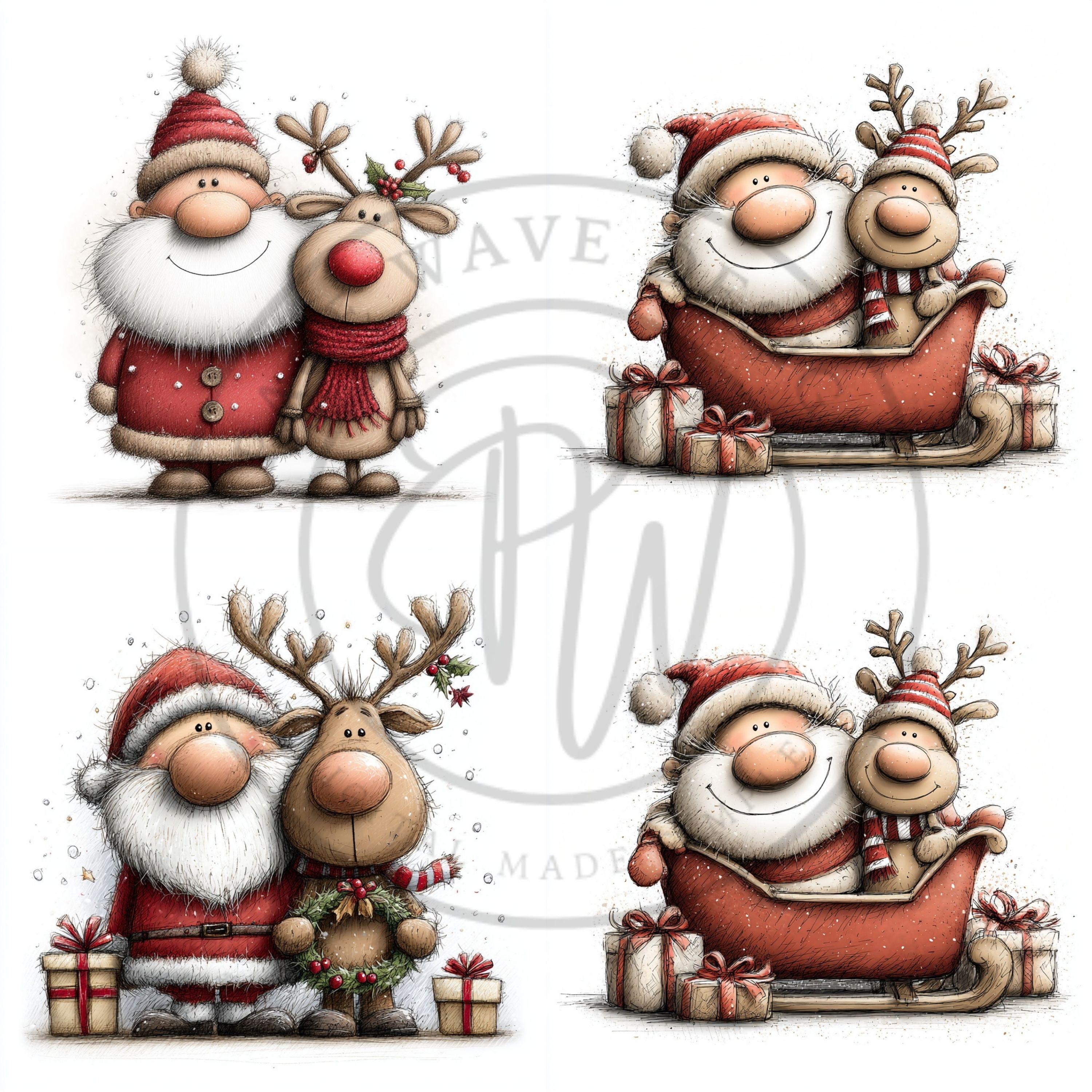 Whimsical Santa Reindeer Clipart: Festive Holiday Graphics (digital ...