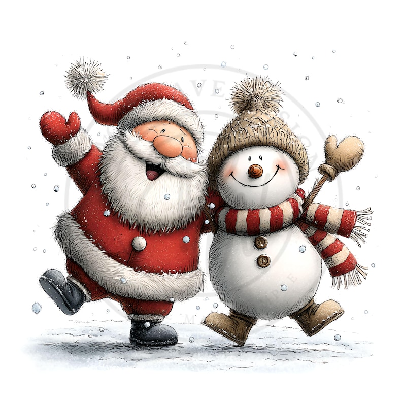 Whimsical Santa and Friends Clipart: Teddy Bear, Reindeer & Snowman ...