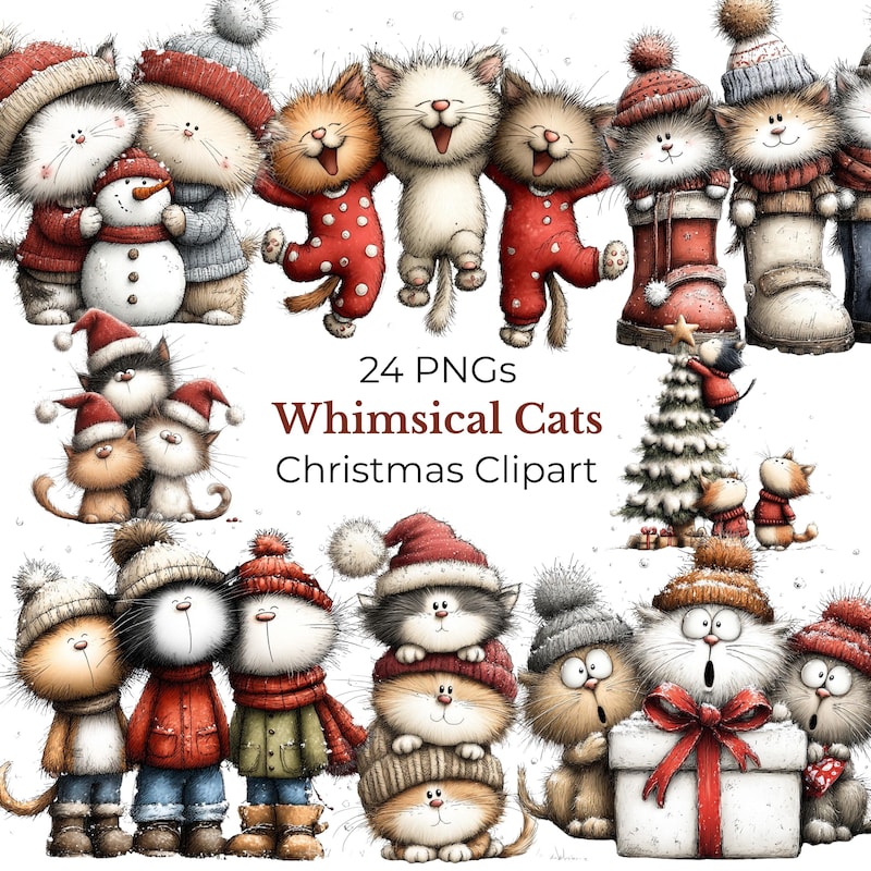 Christmas Cat Clipart - Etsy UK