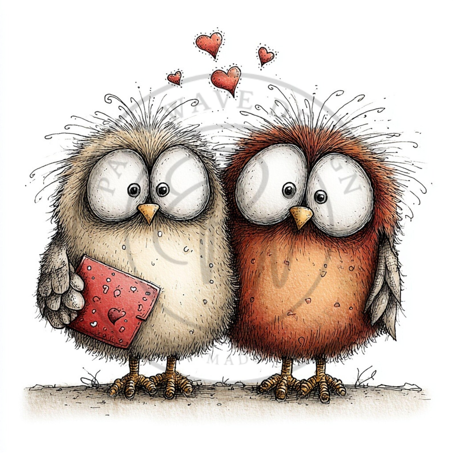Whimsical Valentines Owls Clipart: Love Owls Illustration (digital ...