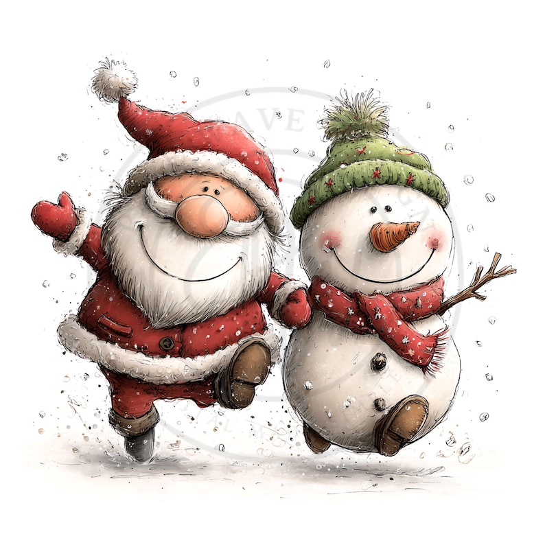 Whimsical Santa and Friends Clipart: Teddy Bear, Reindeer & Snowman ...