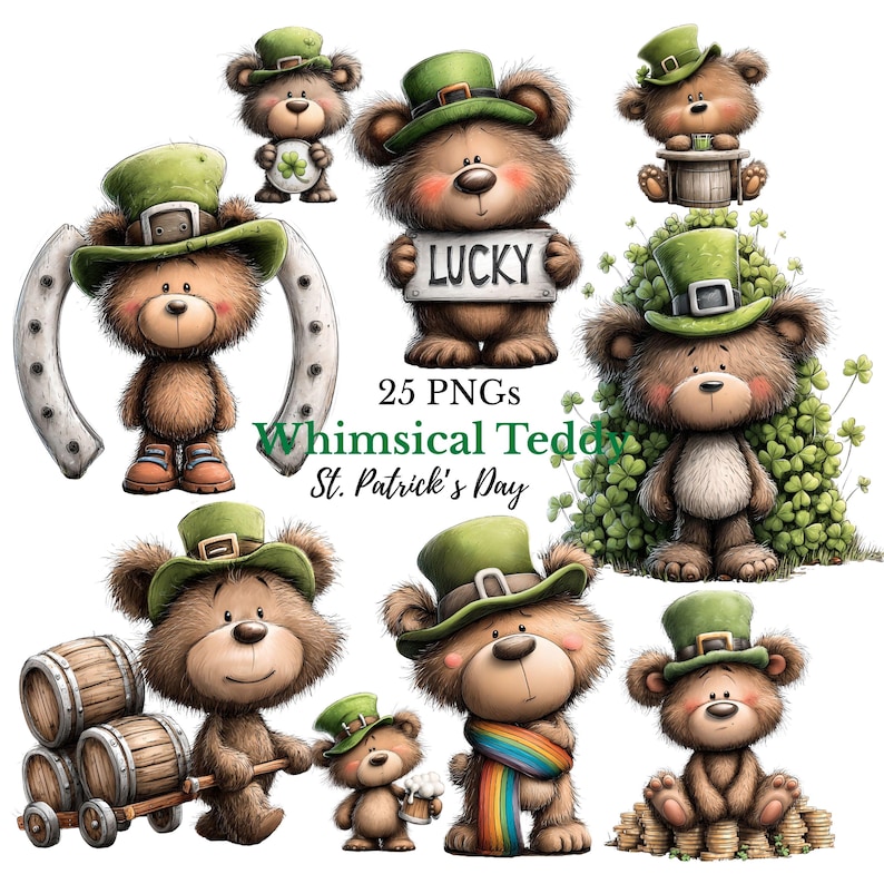 St. Patrick's Day Teddy Bear Clipart – Irish Leprechaun Pngs (digital ...