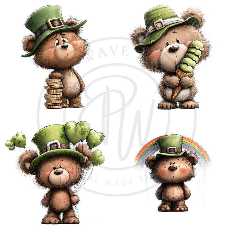 St. Patrick's Day Teddy Bear Clipart – Irish Leprechaun Pngs (digital ...
