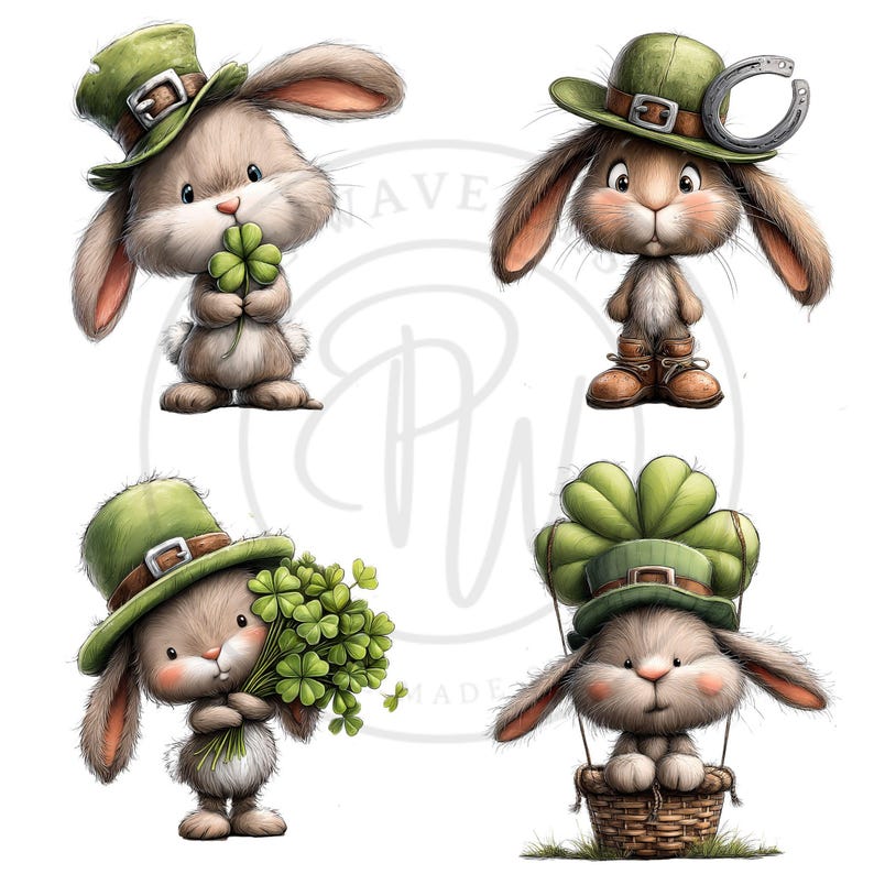 St. Patrick's Day Bunny Clipart – Lucky Irish Graphics (digital ...