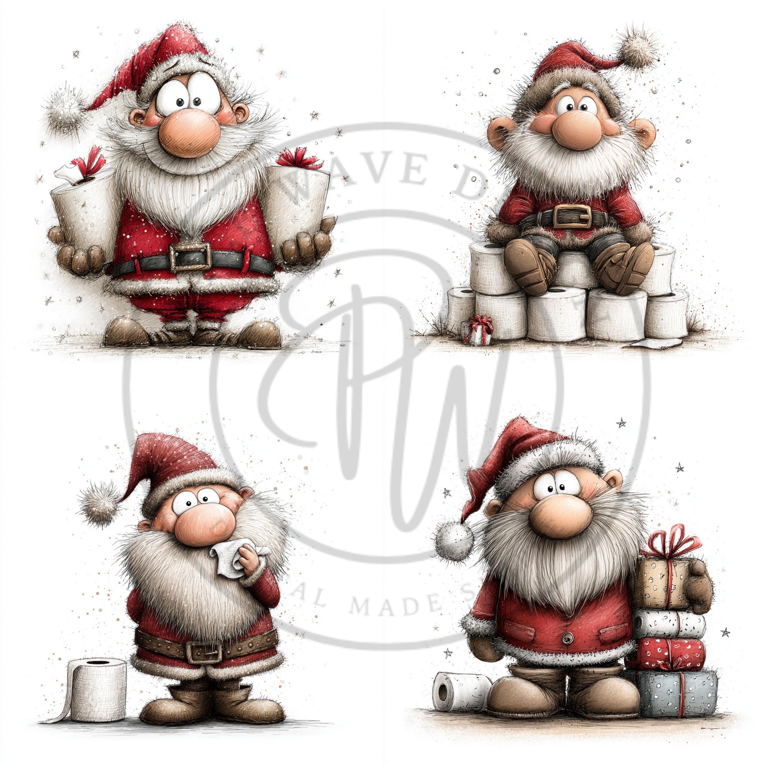 Whimsical Santa Toilet Rolls Clipart - Festive Humour Illustration ...
