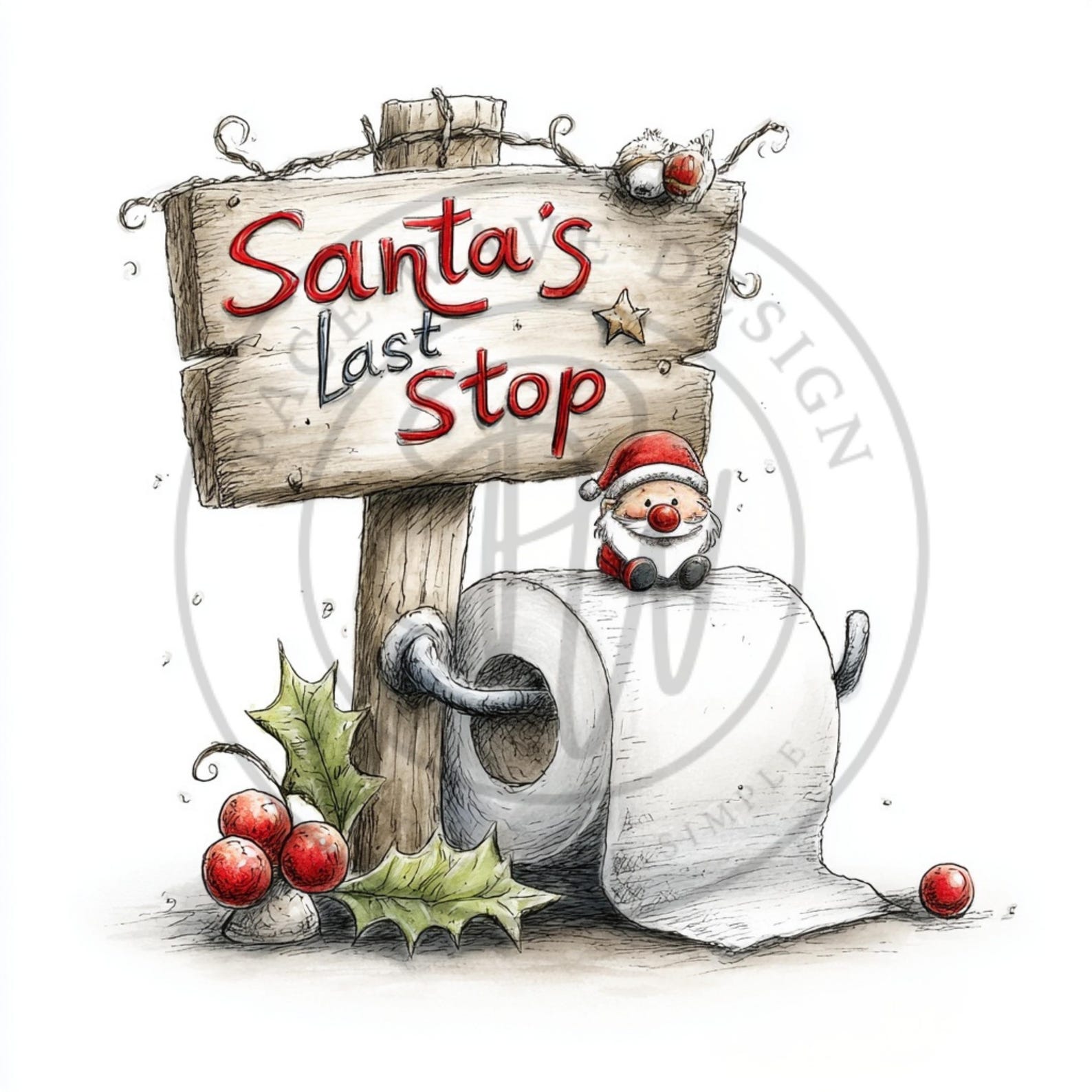 Whimsical Santa Toilet Rolls Clipart - Festive Humour Illustration ...