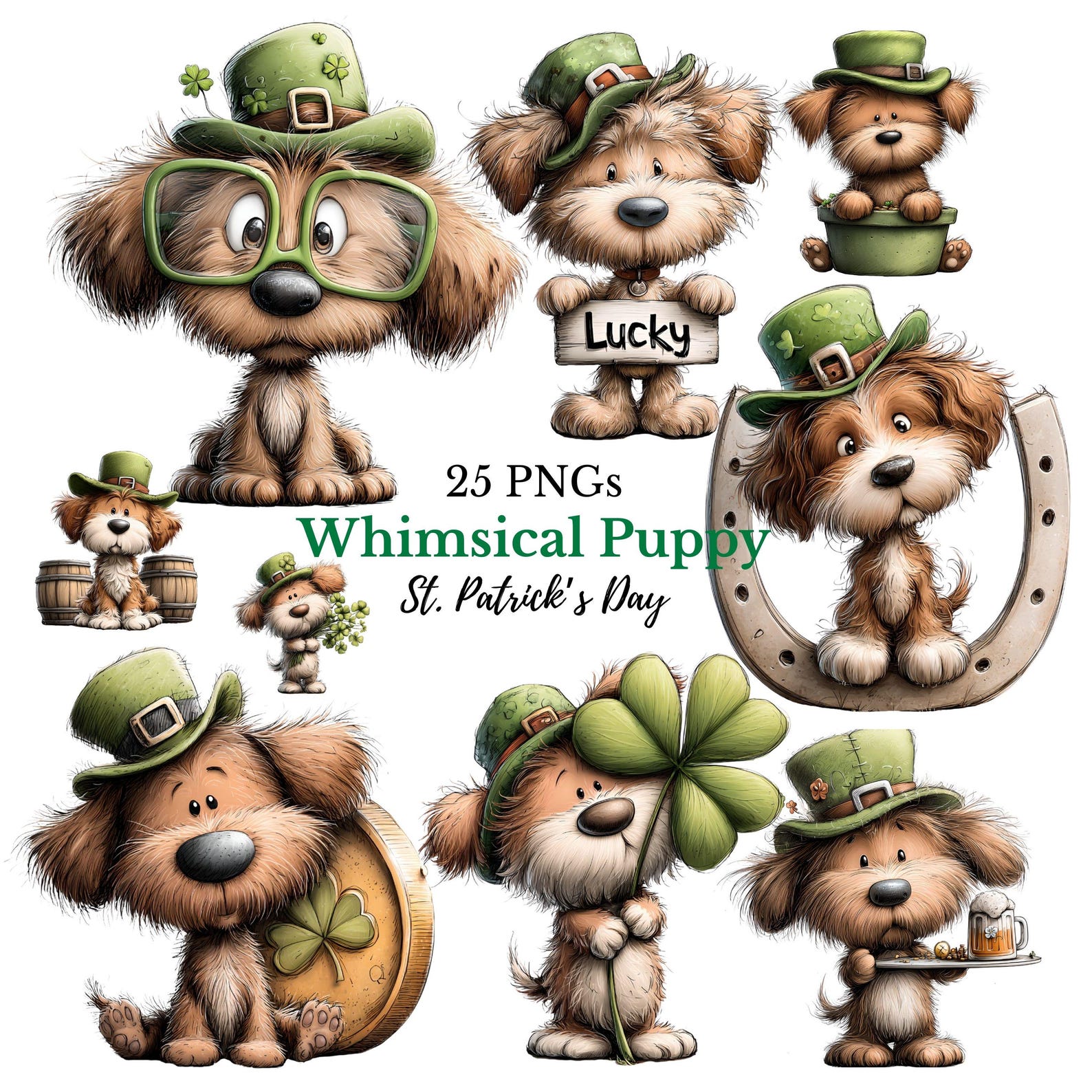St. Patrick's Day Puppy Clipart – Irish Dog PNG Graphics (digital ...