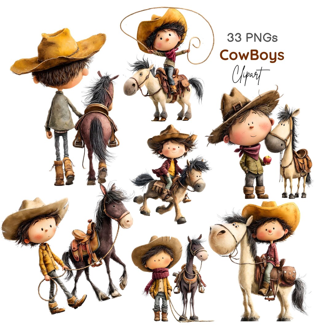 Cowboy Kids Clipart | Western Boy & Horse Watercolor Graphics | Nursery ...