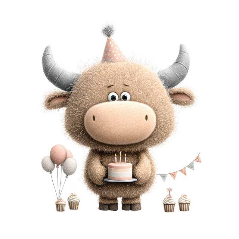 Highland Cow Birthday Clipart – Watercolor Party Graphics (33 PNG ...