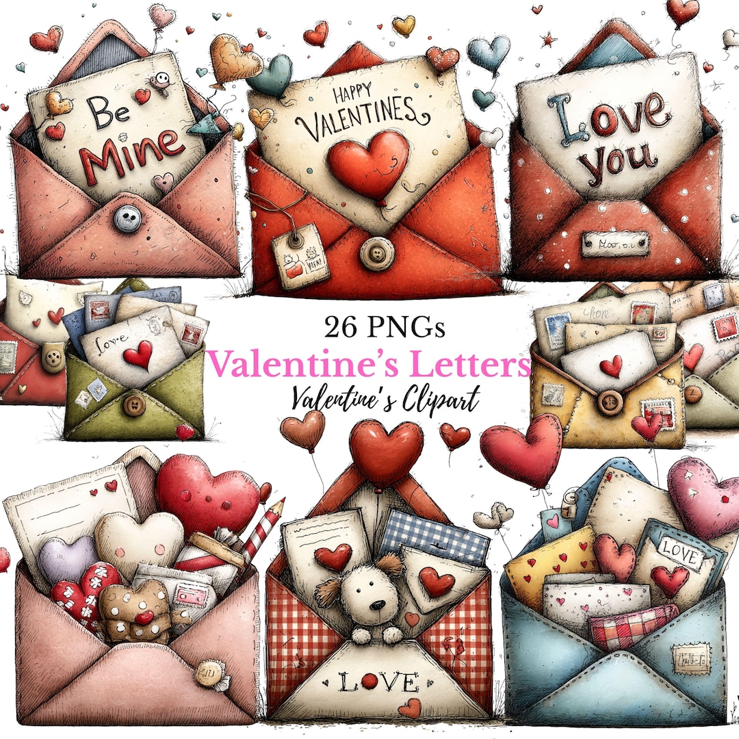 Whimsical Valentines Letters Clipart - Love, Be Mine, Happy Valentines ...