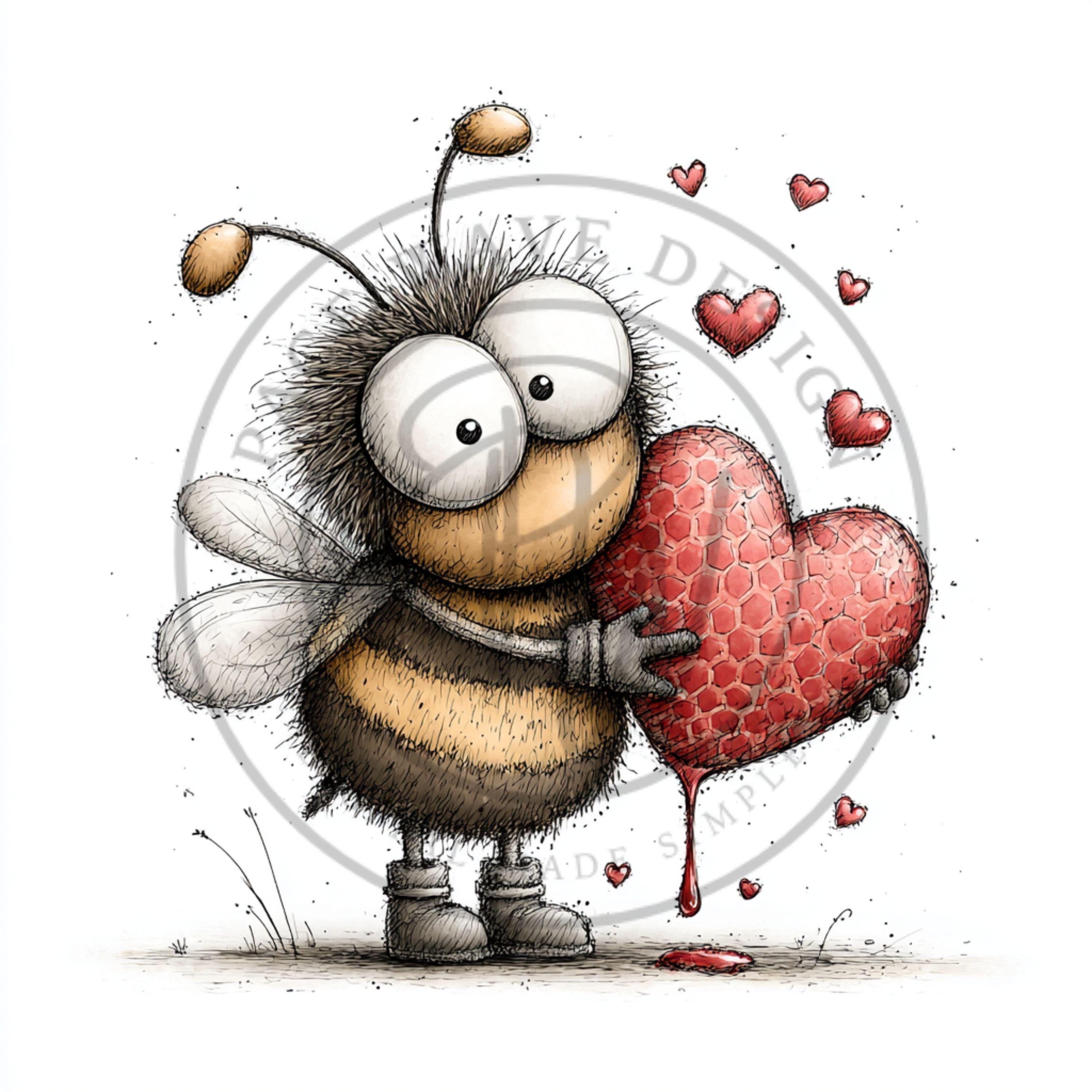 Whimsical Valentines Bumblebee Love Clipart - Heart, Balloon, Honey ...