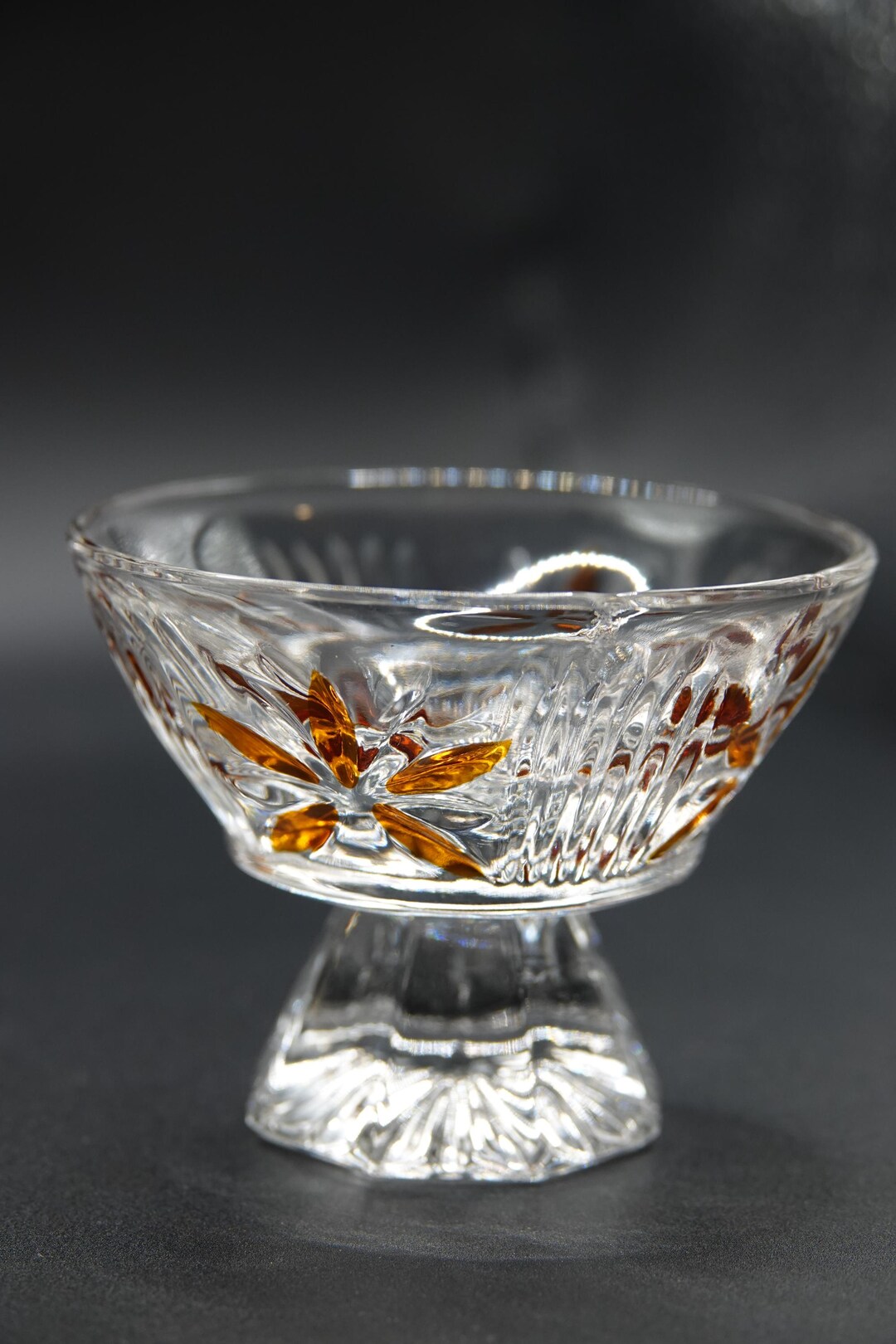 Set of 8 Vintage Amber Glass Verrines – Small Pedestal Tasting Cups ...
