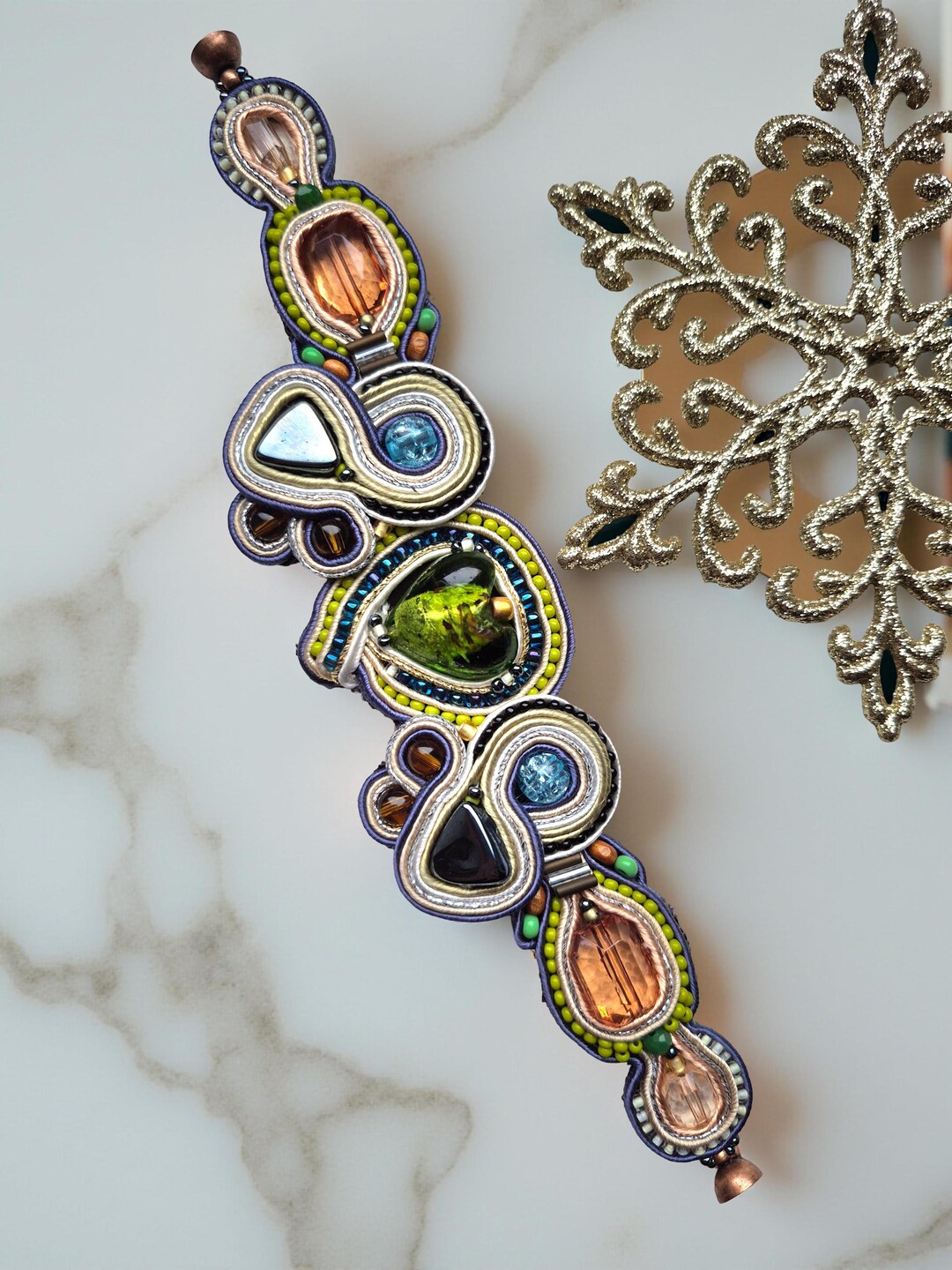 Soutache Heart Motif Wide Cuff Bracelet, Colorful Embroidered Jewelry ...
