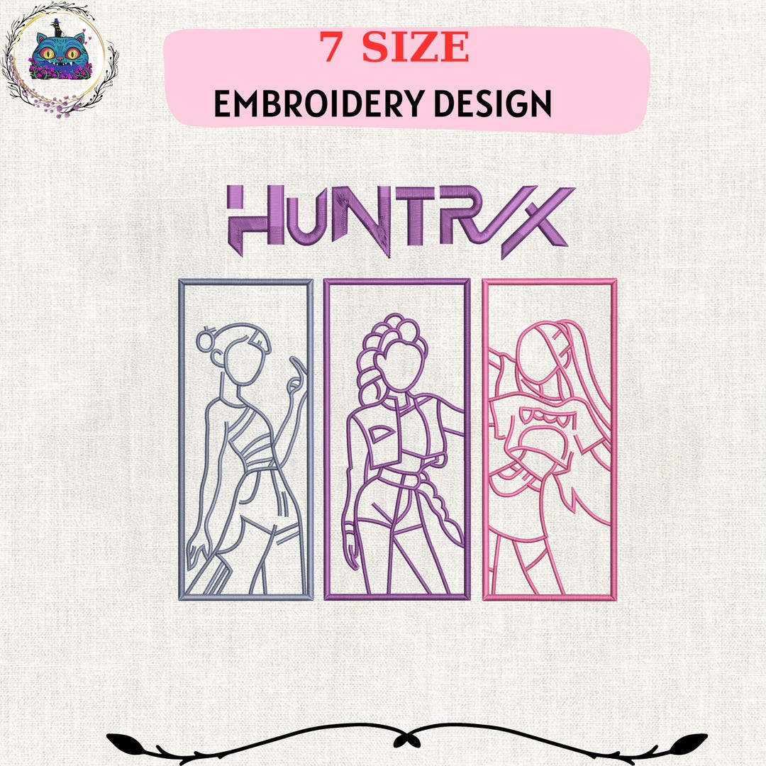 Huntrix Girls Embroidery Design, Kpop Demon Hunters Inspired Pattern ...
