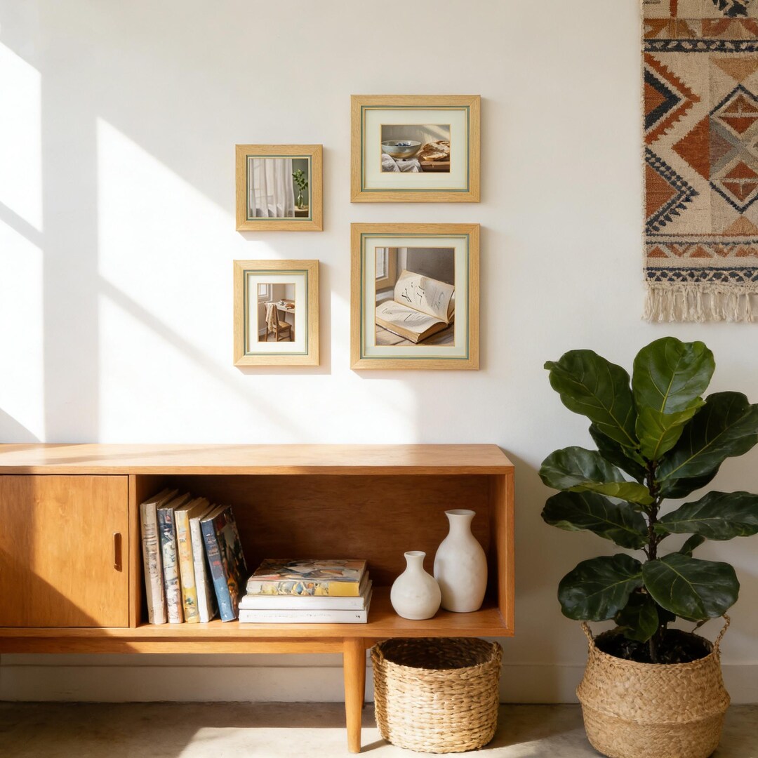Minimalist Oak Wood Photo Frames-mint Layered Border（ 4x4/4x6/6x10 ...