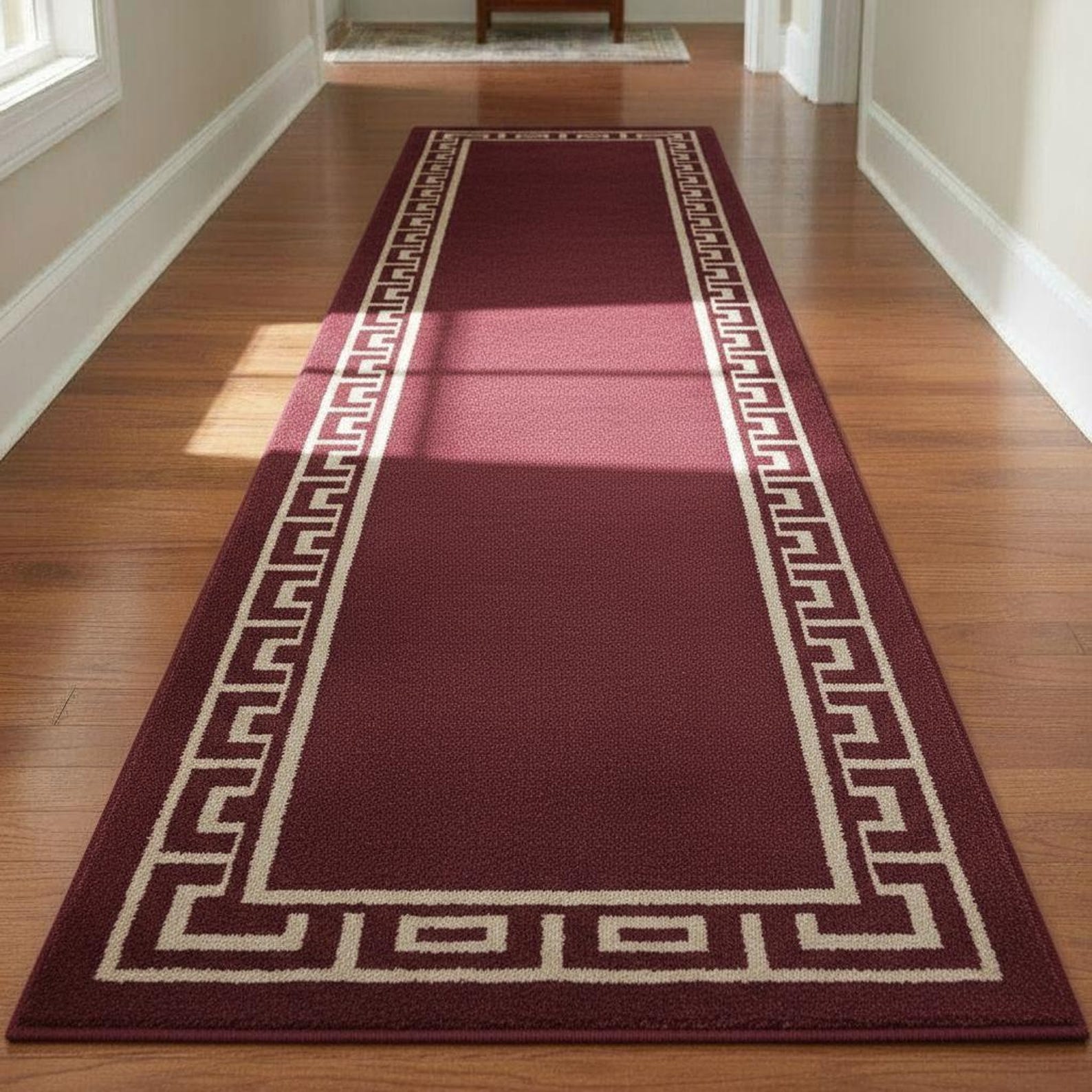 Hand Tufted Wool Stair Runner: Greek Key Design, Anti-slip Cotton ...