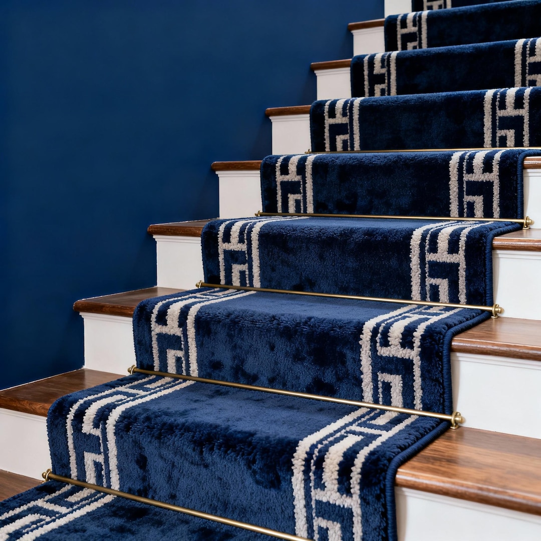 Hand Tufted Wool Stair Runner: Greek Key Design, Anti-slip Cotton ...
