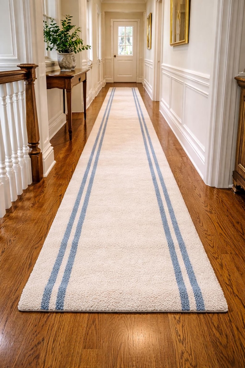 Hand Tufted Wool Stair Rug: Stripe Handmade Runner Carpet, Anti-slip ...