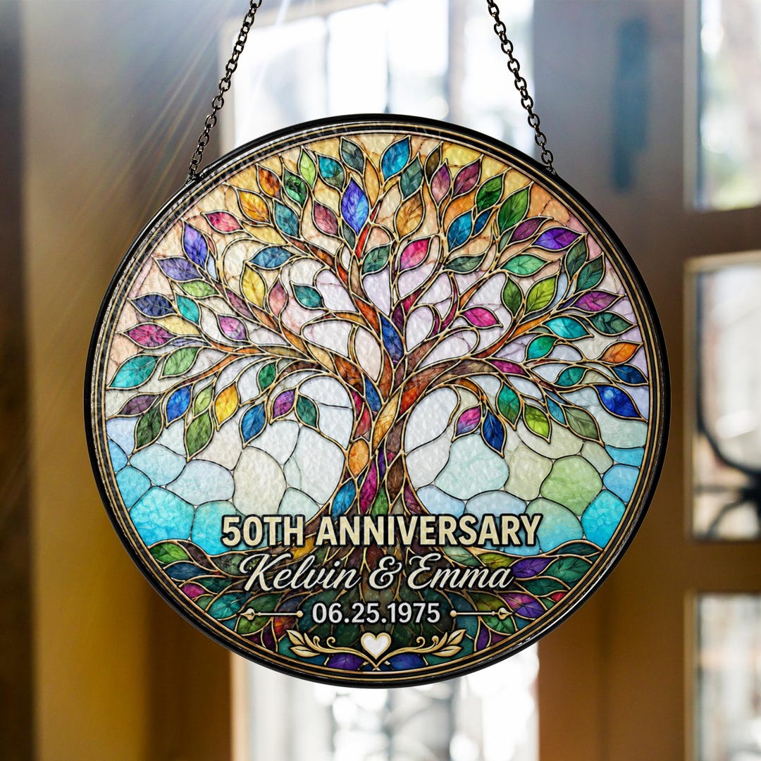Personalized Tree of Life 50th Anniversary Stained Glass Suncatcher ...