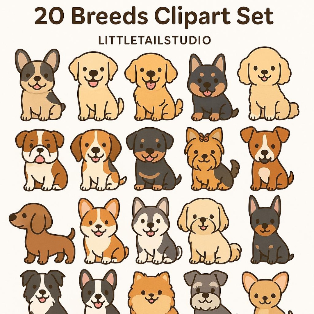 20 Dog Breeds Clipart Bundle - Etsy Canada