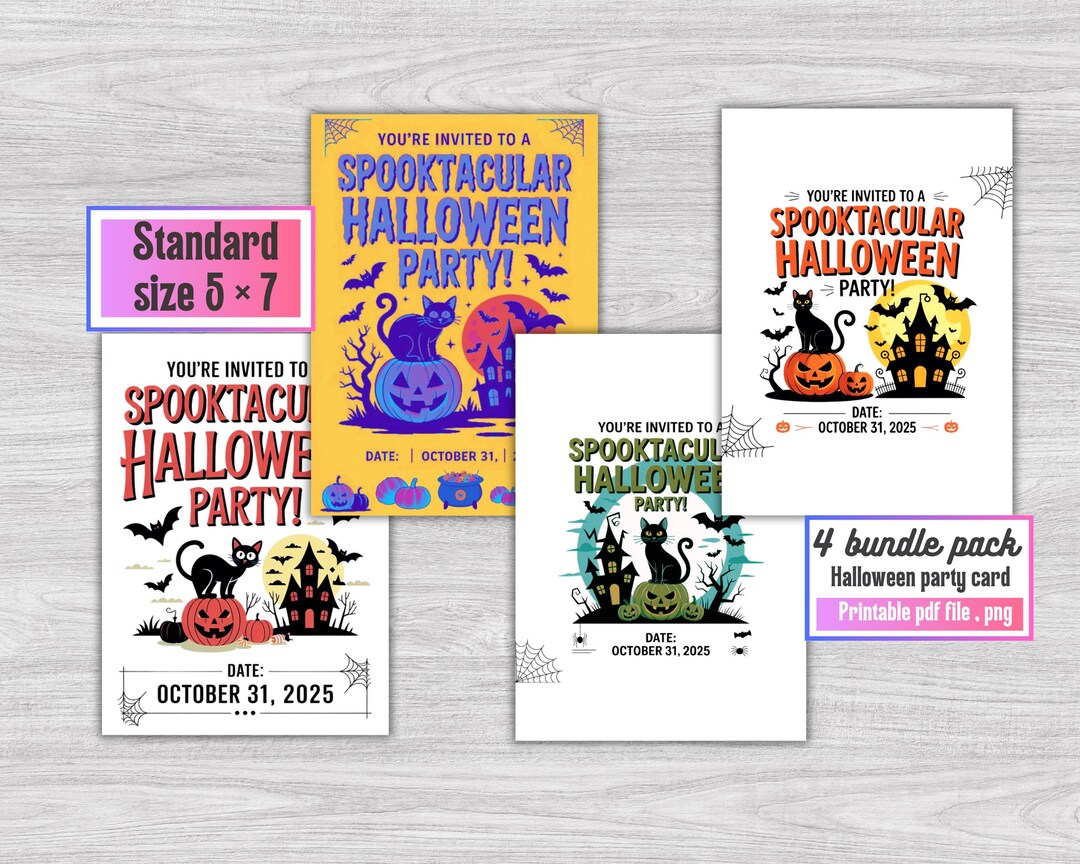 Bundle Printable Halloween Greeting Cards| Spooktacular Halloween Party ...