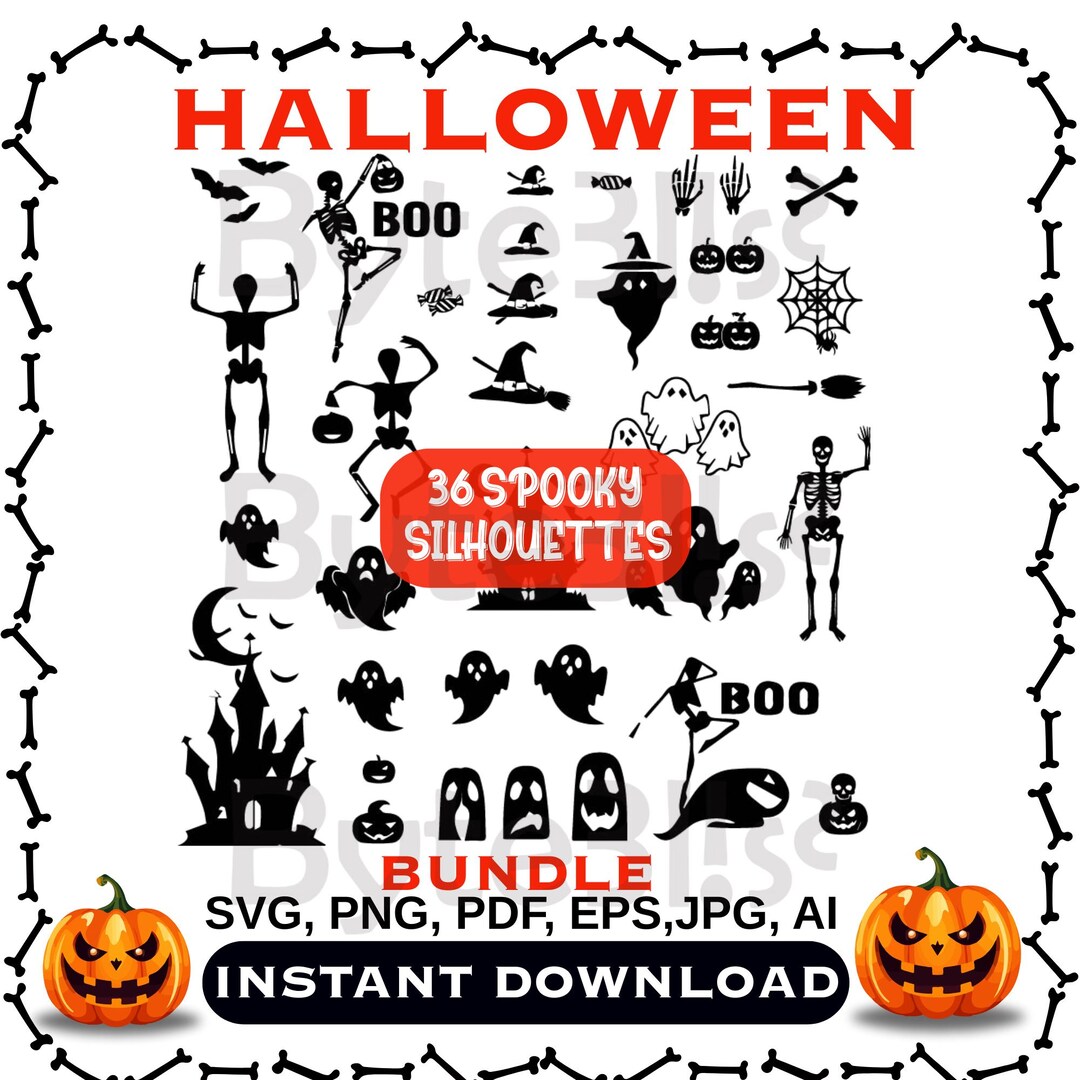Halloween Silhouette Bundle: Spooky Clipart (digital Download) - Etsy