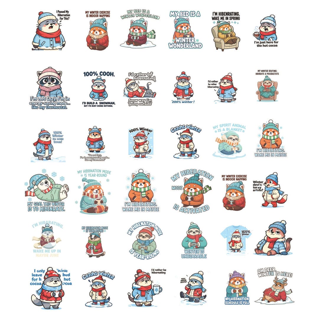 Funny Winter Hibernation Animals PNG Bundle| Sarcastic Introvert Quotes ...