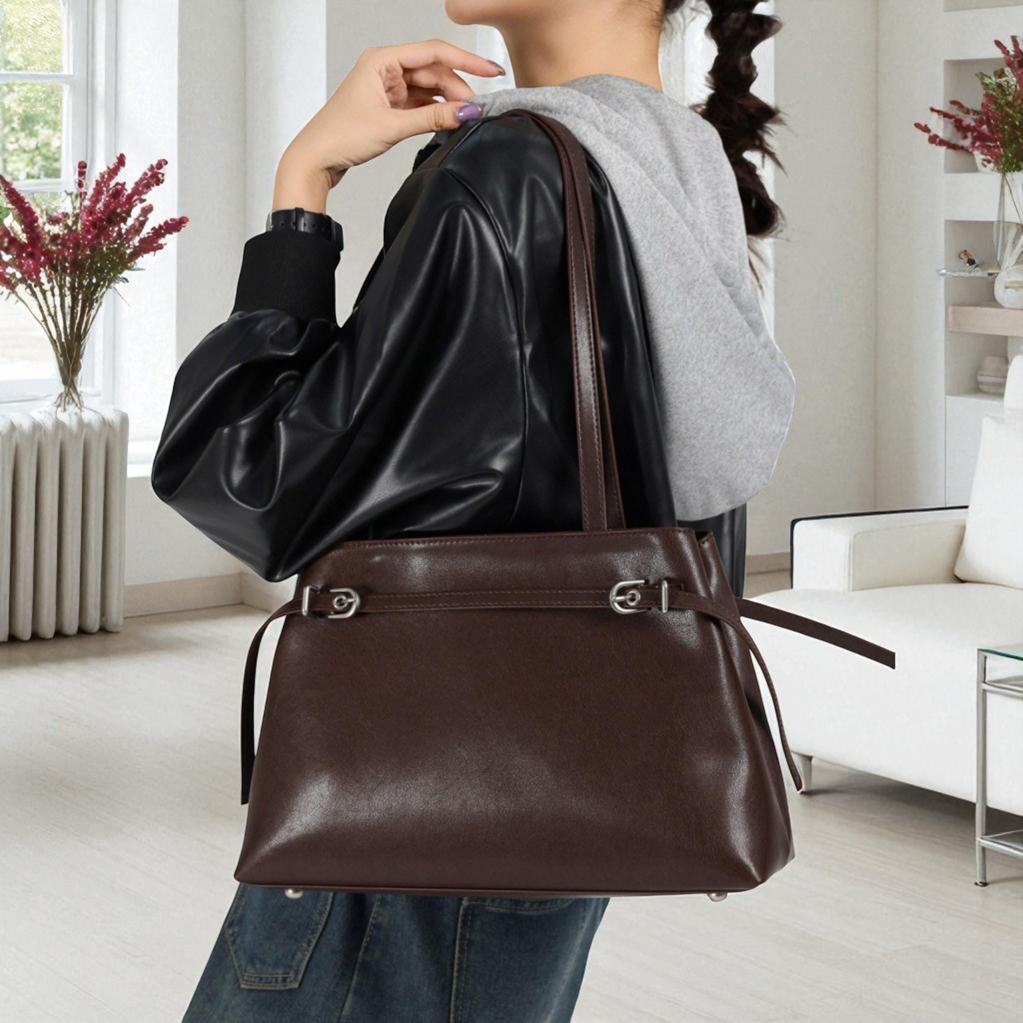 Genuine Leather Shoulder Crossbody Bag: Large Minimalist Tote Purse - Etsy