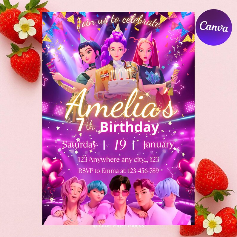 KPOP Demon Hunters Invitation EDITABLE K Pop Birthday Invitation Anime ...
