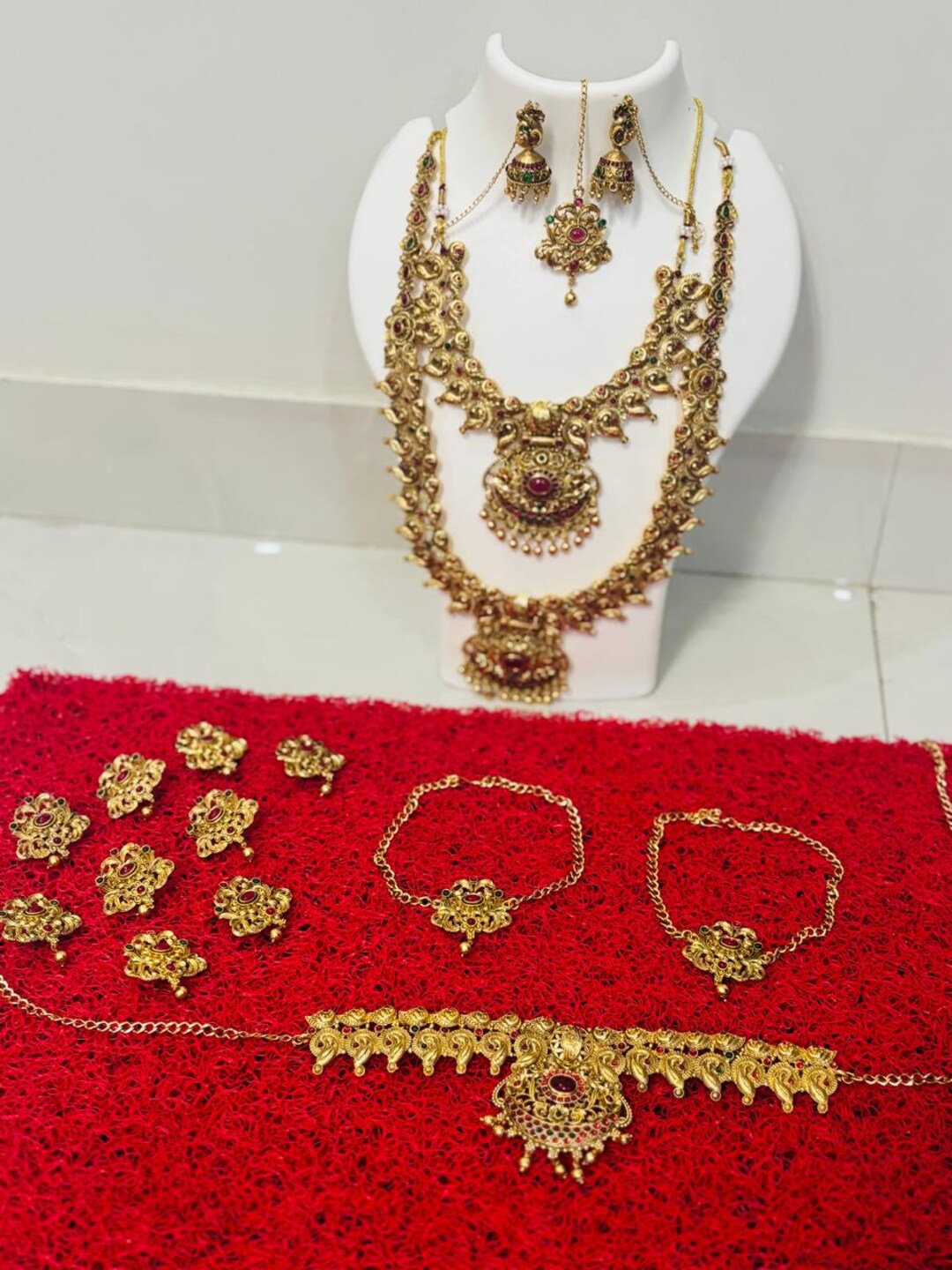 Complete Temple Jewelry Bridal Set | Antique Gold Plated South Indian ...