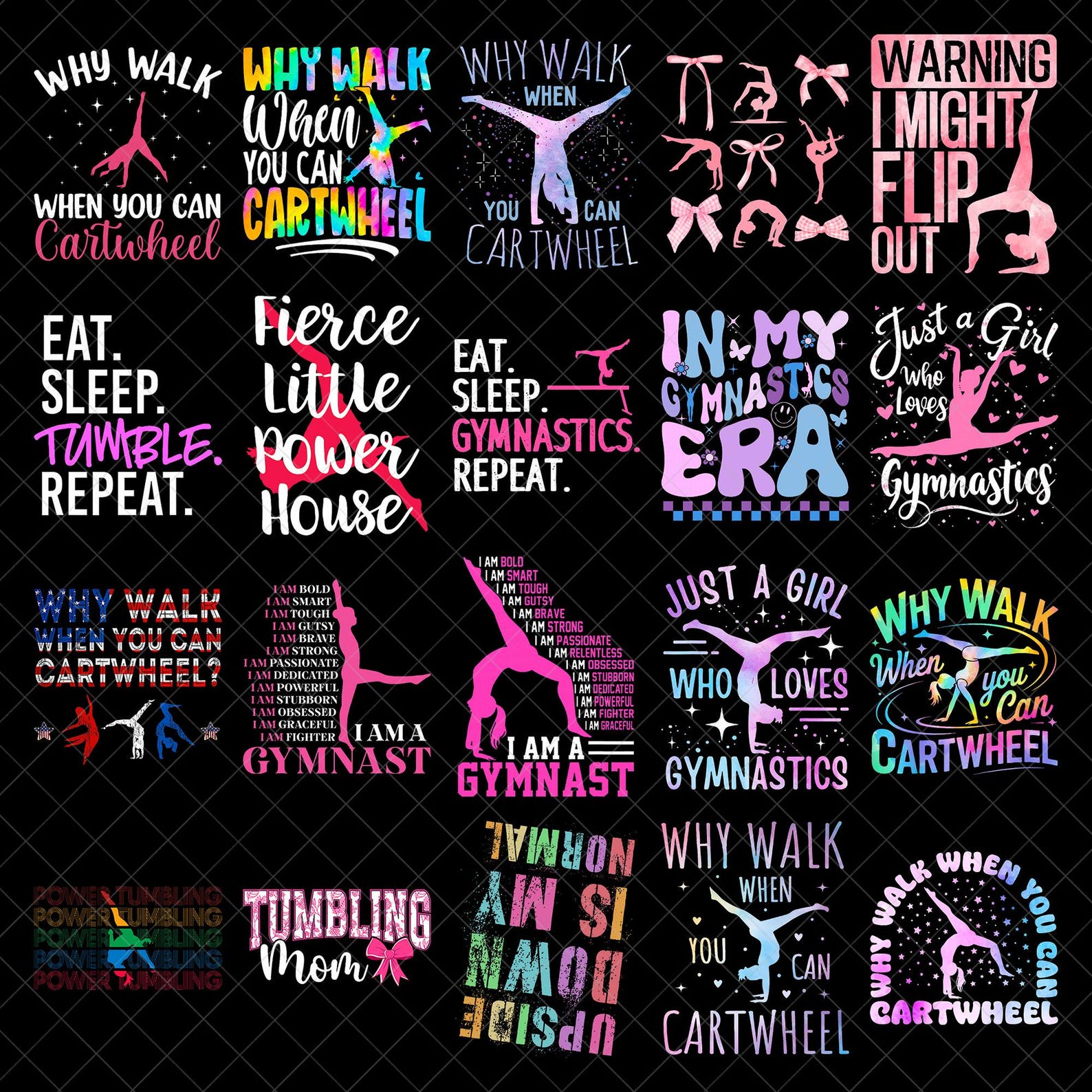 Gymnastics PNG Bundle, Cartwheel Tumbling Gymnast Quotes Digital ...