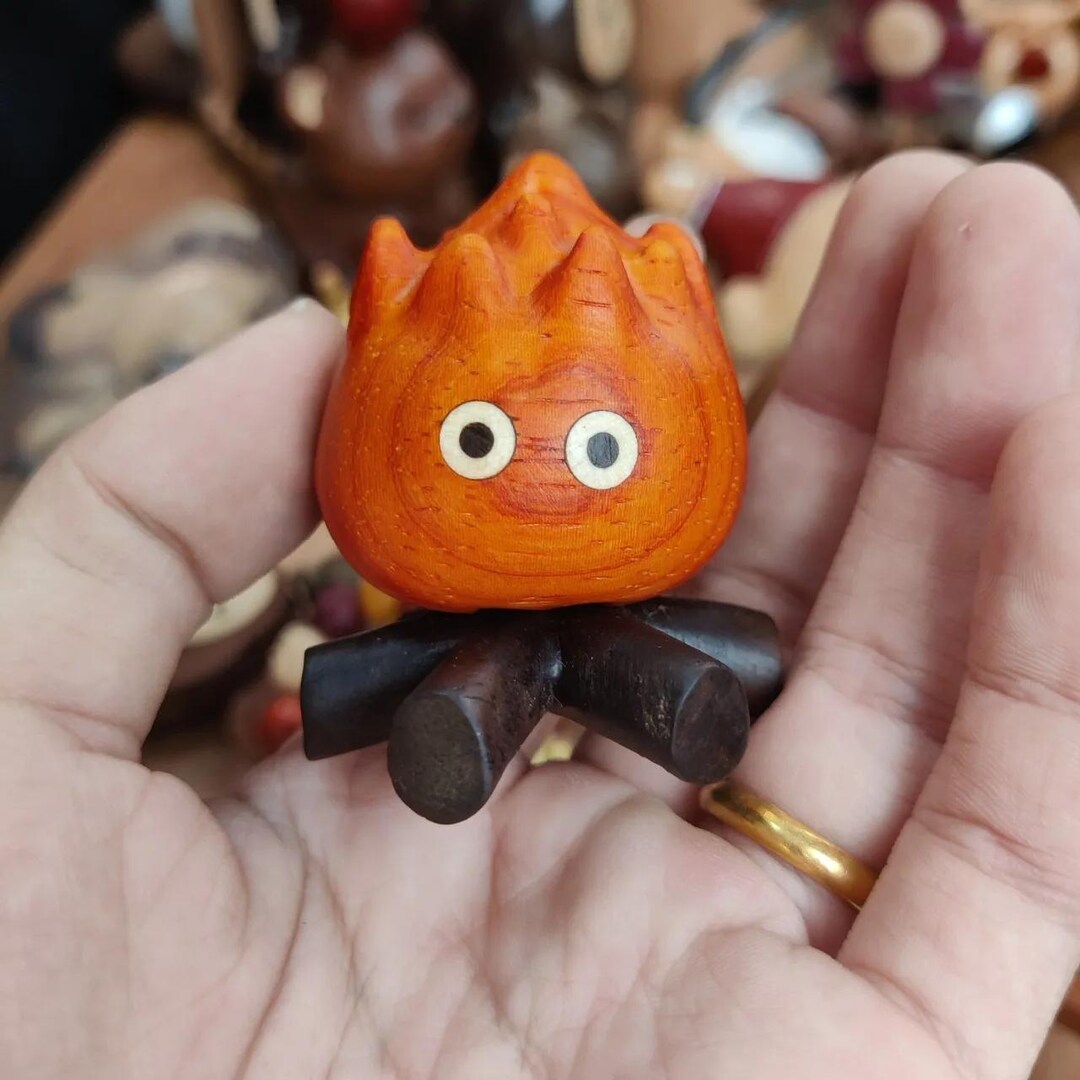 Handicraft Wooden Calcifer Figurine Ornaments -howl's Moving Castle ...