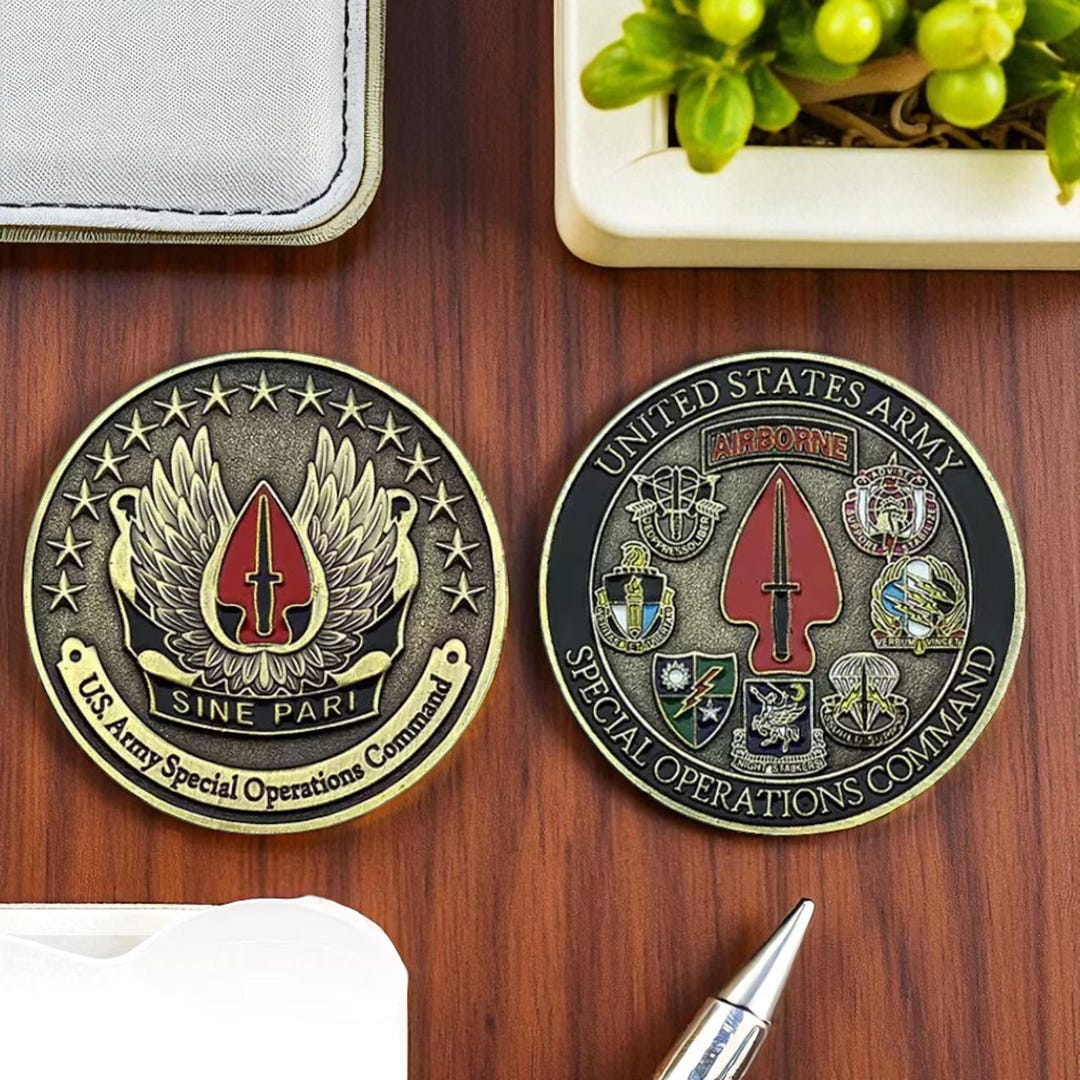 US Army Special Operations Command Challenge Coin, USASOC Sine Pari ...