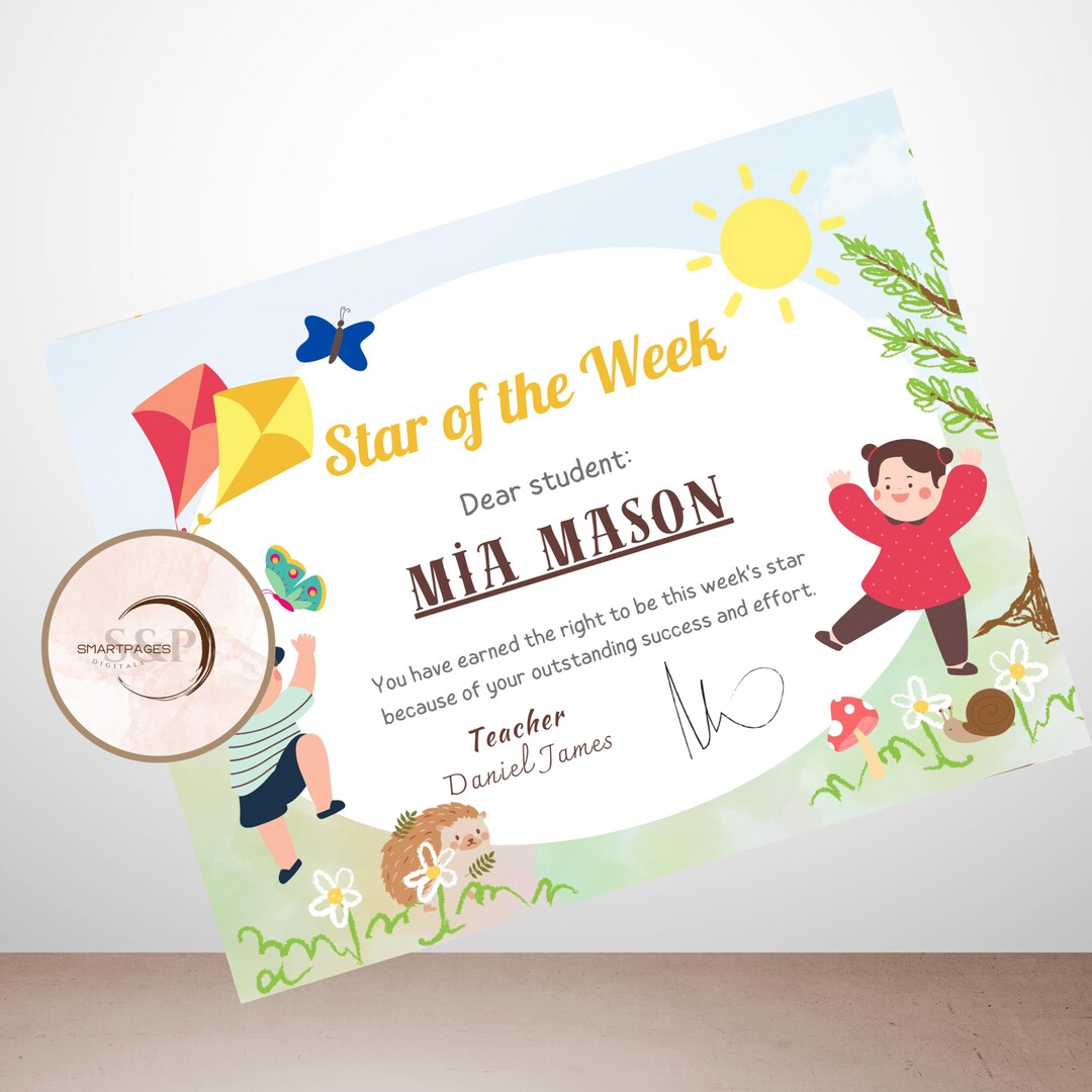 Star of the Week Diploma – Printable Certificate for Kids, Classroom ...