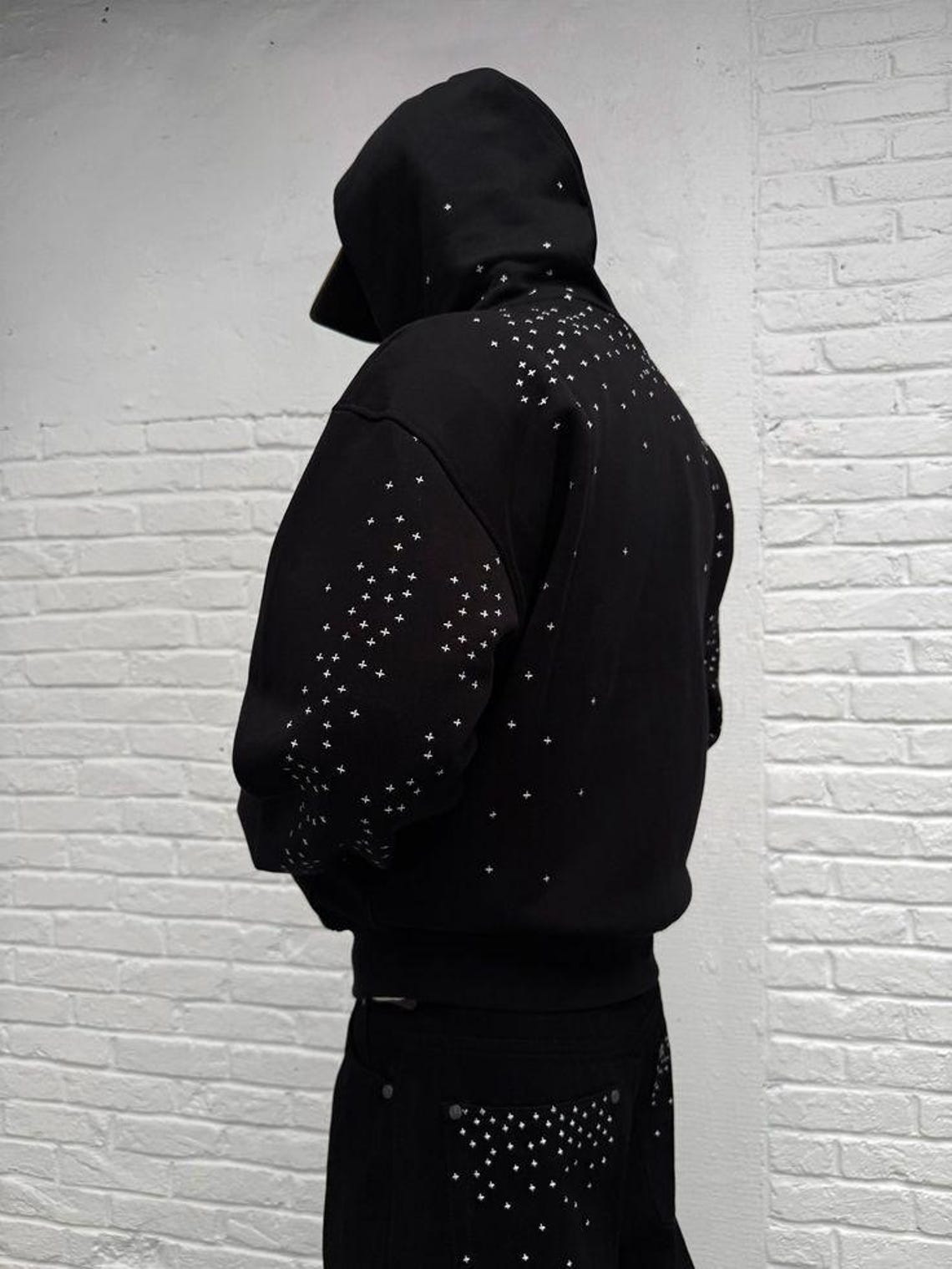 Luxury Black Rhinestone Tracksuit - Sparkly Y2K Hooded Sweatsuit for ...