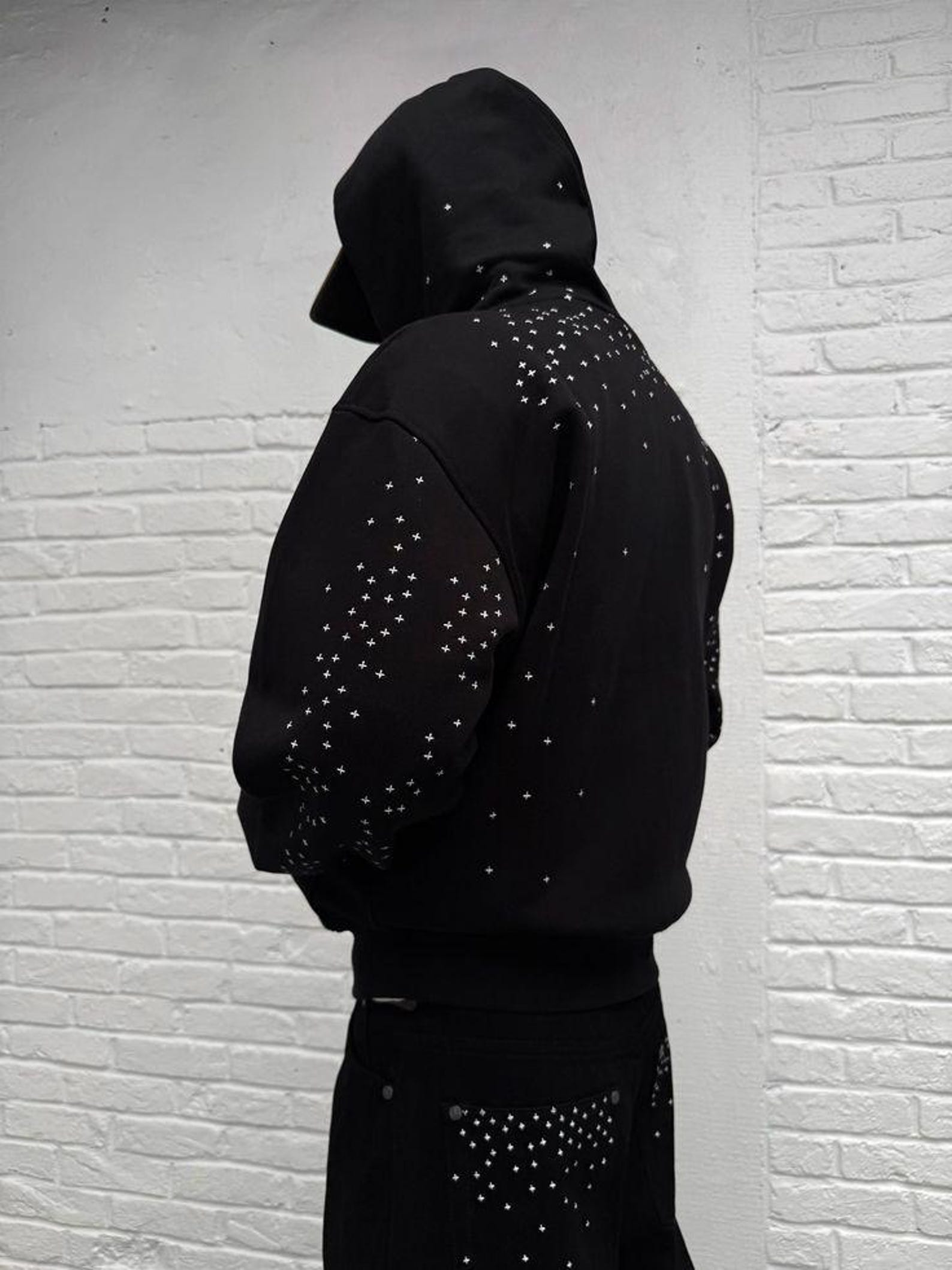 Luxury Black Rhinestone Tracksuit - Sparkly Y2K Hooded Sweatsuit for ...